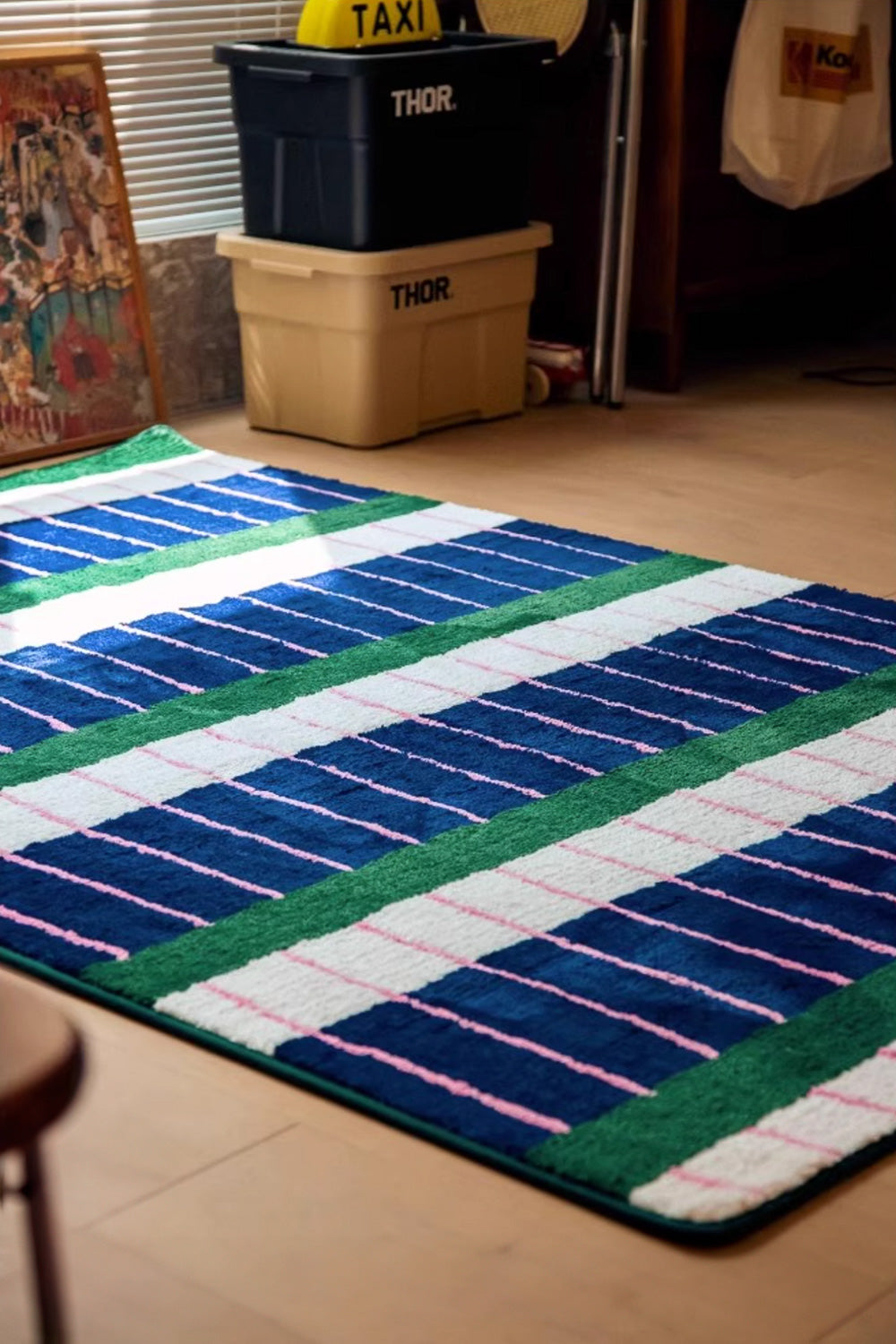 Blue Stripe Block Rug – Living Room – Geometric – CozyPOPs